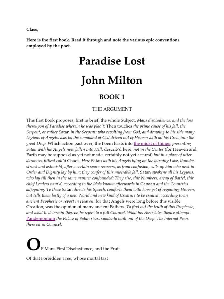 Paradise Lost John Milton: Book 1 | PDF | Paradise Lost | Bible