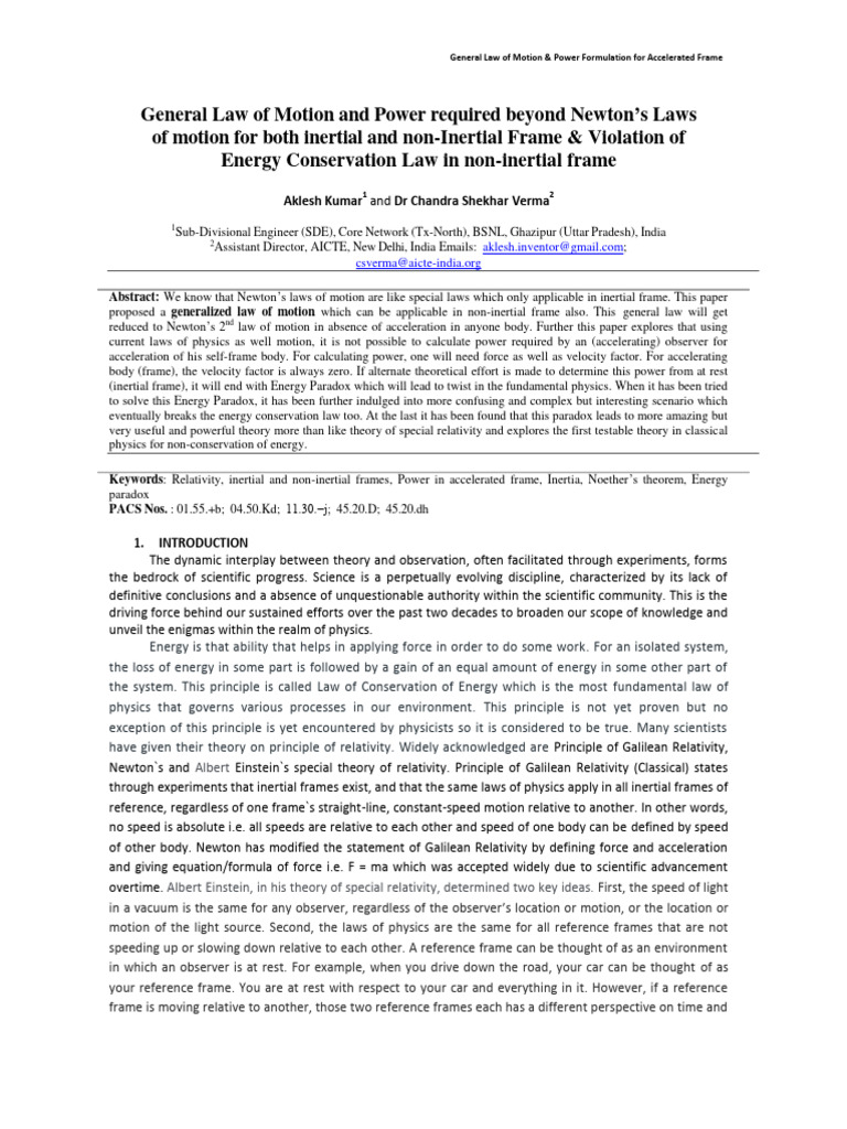 Research Paper On Newton Law of Motion and Energy Conservation Law in ...