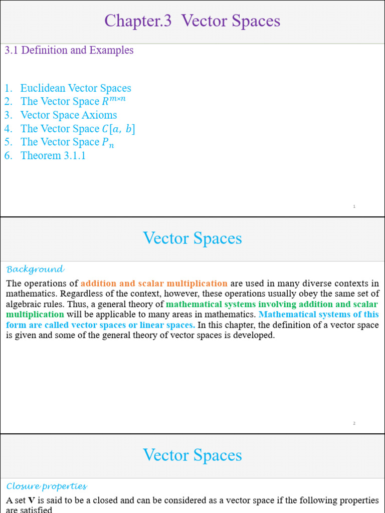 Vector Spaces: Definitions and Examples | PDF | Vector Space | Matrix ...