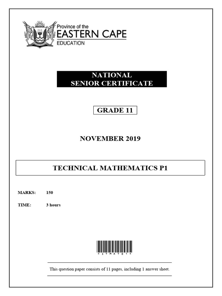 TECH. MATHS P1 GR11 QP NOV2019 - QP EngD | PDF | Cartesian Coordinate ...