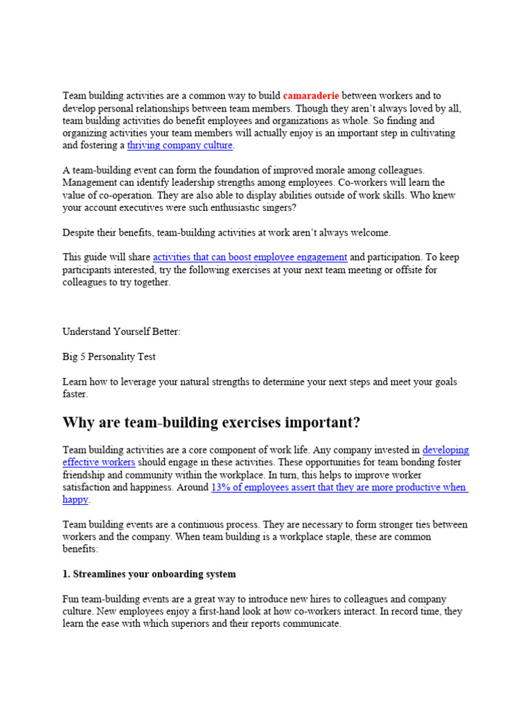 30 Engaging Team Building Activities | PDF | Team Building ...