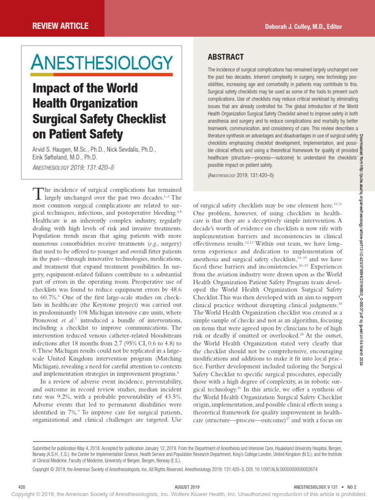 Impact of The World Health Organization Surgical Safety Checklist On ...