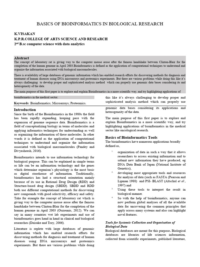 Basics of Bioinformatics in Biological Research | PDF | Bioinformatics ...