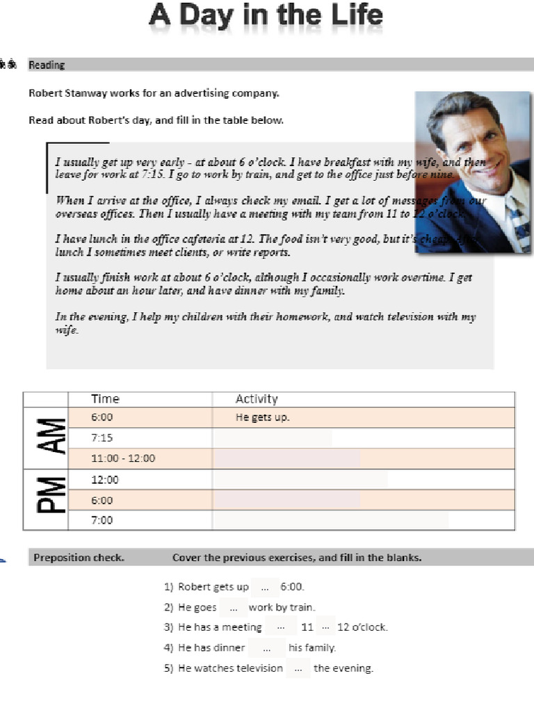 A Day in My Life - Worksheet | PDF