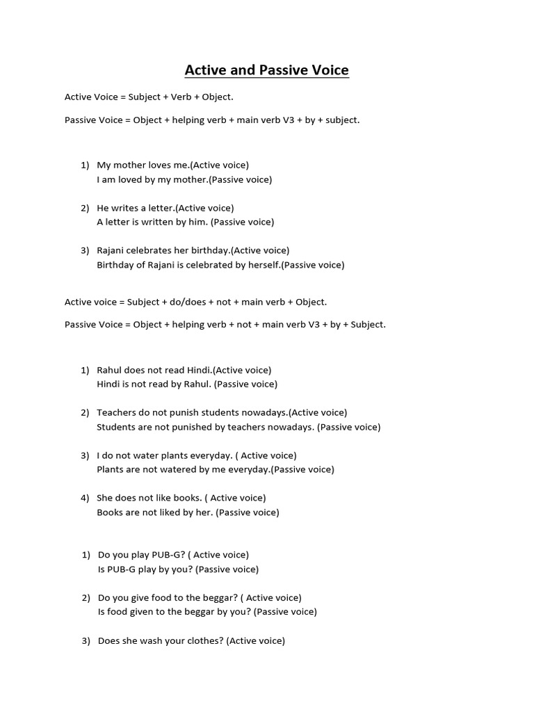 Active and Passive Voice | PDF | Verb | Grammatical Tense