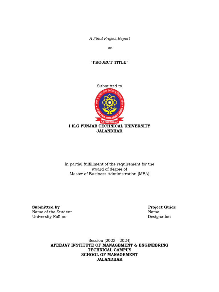 Project Report Format | PDF | Capital Structure | Sampling (Statistics)