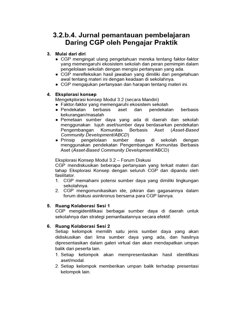 3.2.b.4. Jurnal Pemantauan Pembelajaran Daring CGP Oleh Pengajar Praktik | PDF | Karier ...