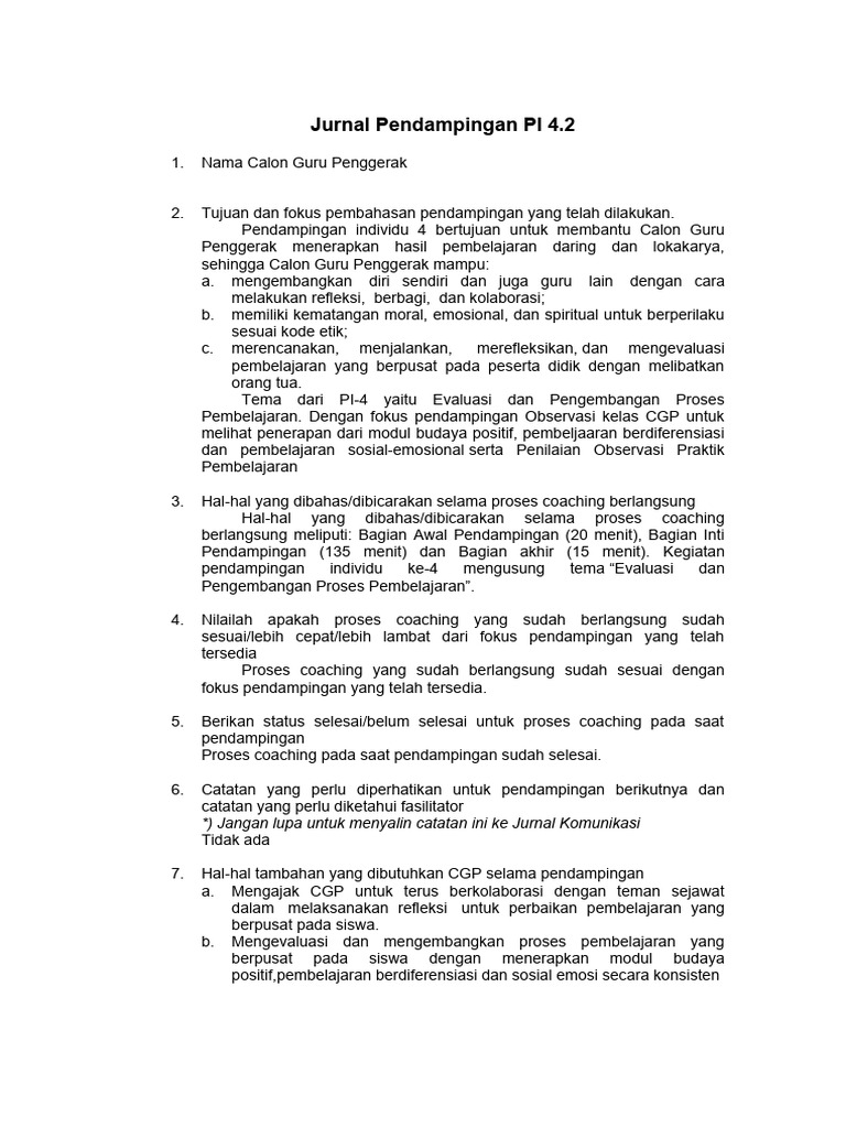 PI.4.2. Jurnal Pendampingan | PDF | Karier & Perkembangan