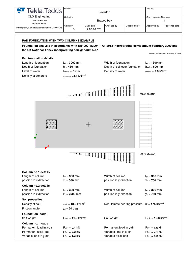 Pad Foundation Design for Two Columns | PDF | Bending | Mechanics