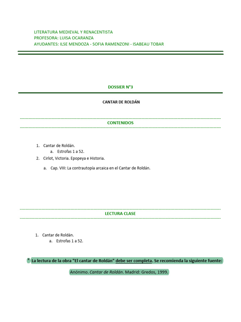 Dossier 3 - La Cancion de Roldan 2019 | PDF