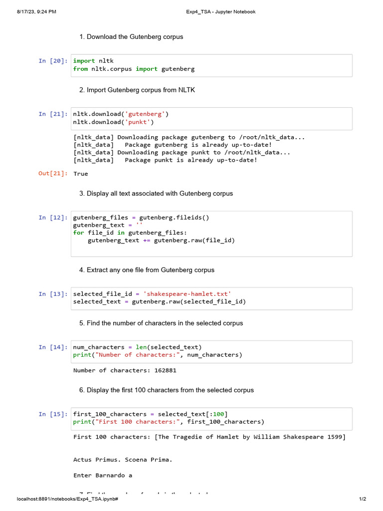 NLP with Gutenberg Corpus | PDF