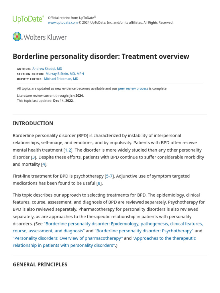 Borderline Personality Disorder - Treatment Overview - UpToDate | PDF ...