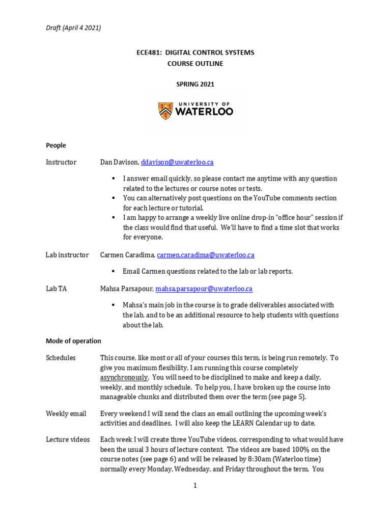 Syllabus For Digital Control System Design 2021 | PDF | Control Theory | Turnitin