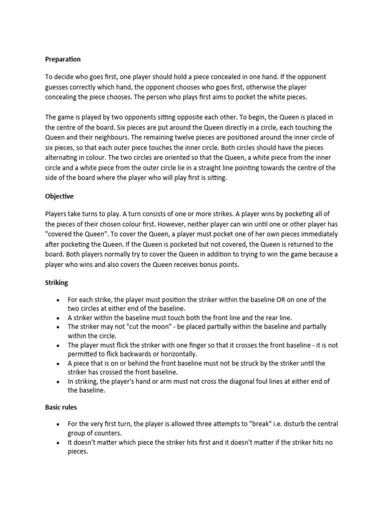 Carrom Game Rules and Strategy | PDF | Entertainment | Gaming