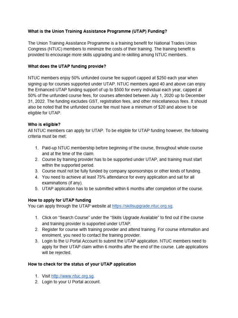 The Union Training Assistance Programme (UTAP) Funding | PDF | Cheque ...