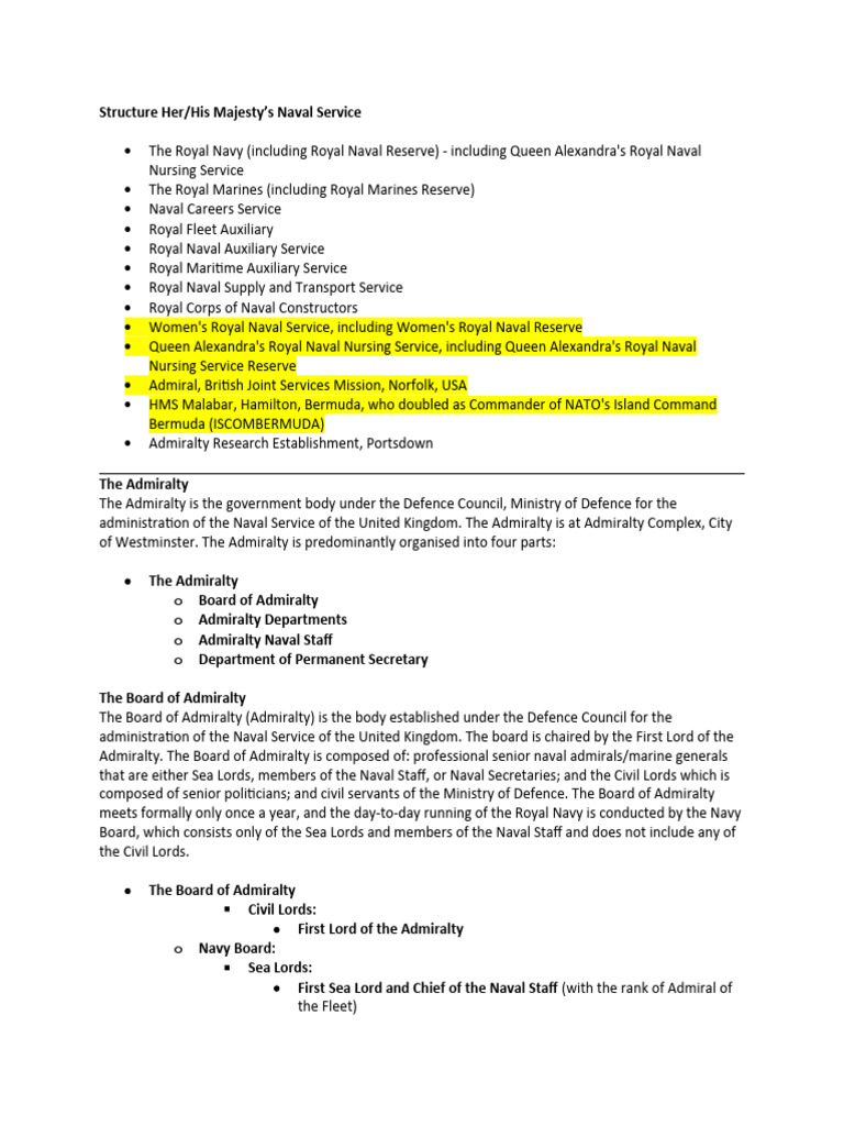 Structure of His Majesty's Naval Service | PDF | Royal Navy | Navies