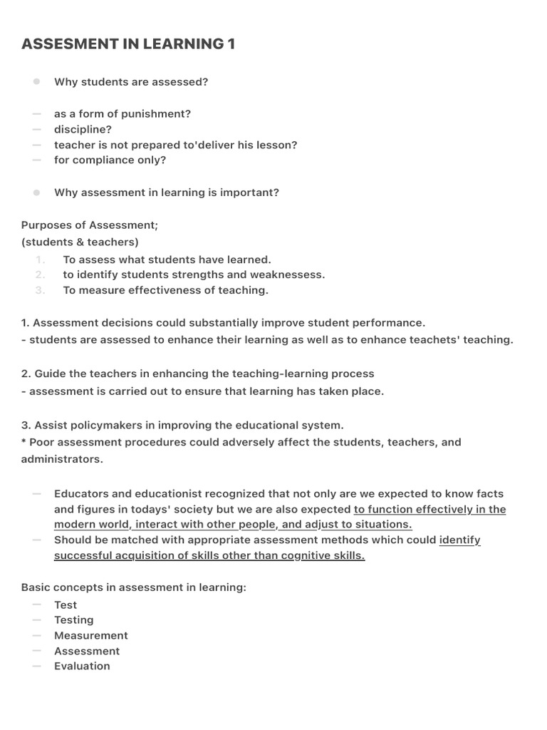 Assesment in Learning 1 | PDF | Educational Assessment | Learning Assesment in Learning 1 | PDF | Educational Assessment | Learning