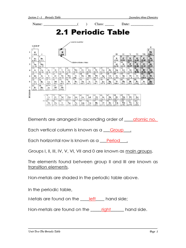 Chapter 2 Periodic Table - Answer | Download Free PDF | Periodic Table ...