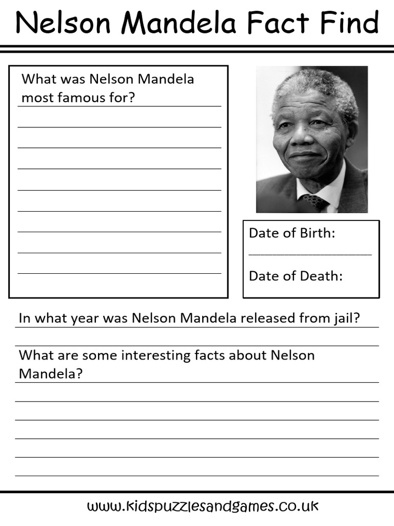 Nelson Mandela Fact File for Kids | PDF | Mystery, Thriller & Crime Fiction
