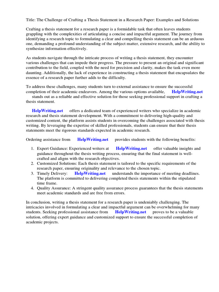 Thesis Statement in A Research Paper Examples | PDF | Essays | Thesis