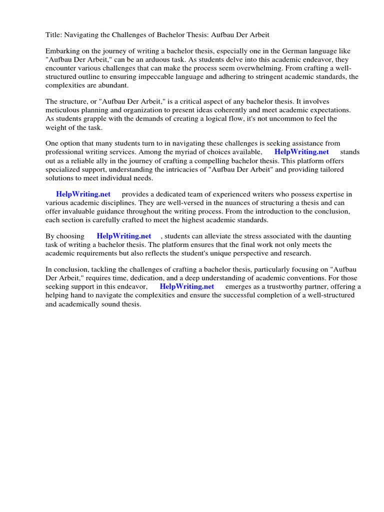 Bachelor Thesis Structure Guide | PDF