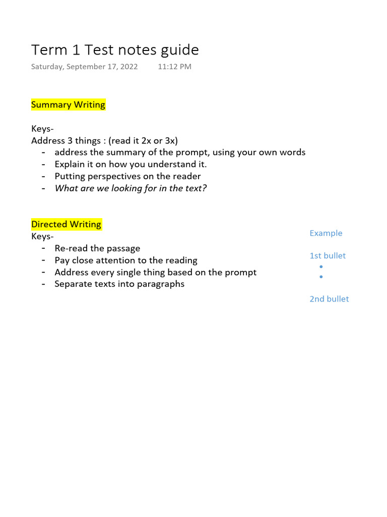 Term 1 Test Notes Guide | PDF