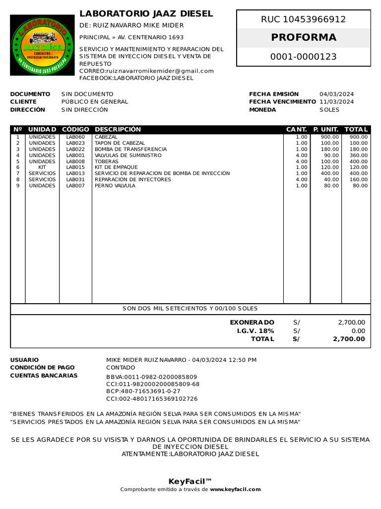 Proforma: #Unida D Código Descripción Ca Nt. P. Unit. Tota L | PDF