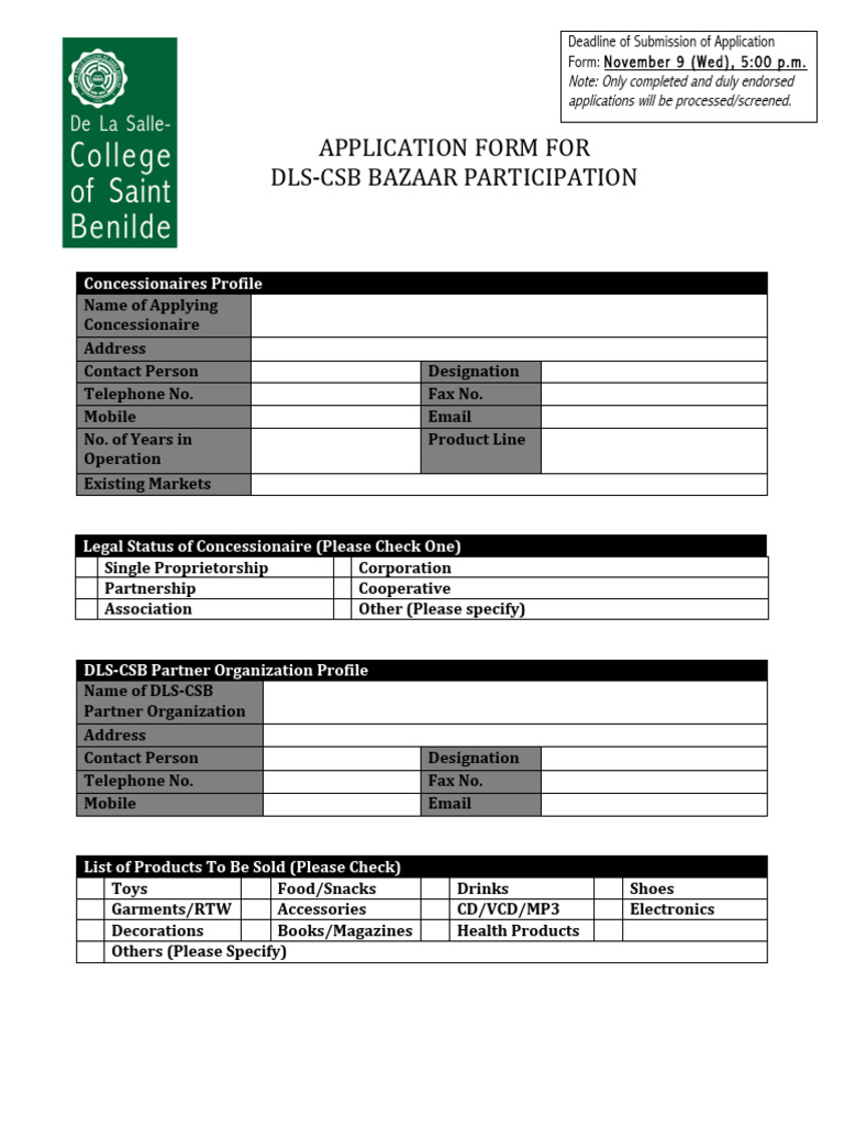 Application Form For Bazaar Participation | Download Free PDF | Justice ...