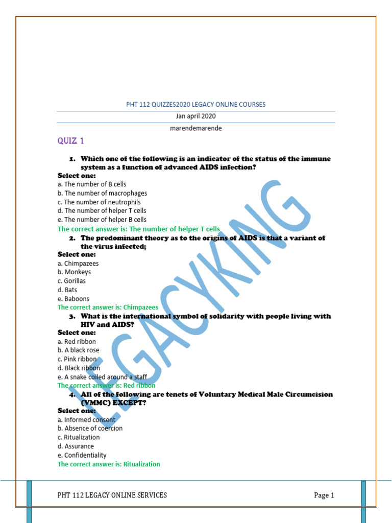 PHT 112 HIV/AIDS Quiz Insights | PDF | Hiv/Aids | Management Of Hiv/Aids