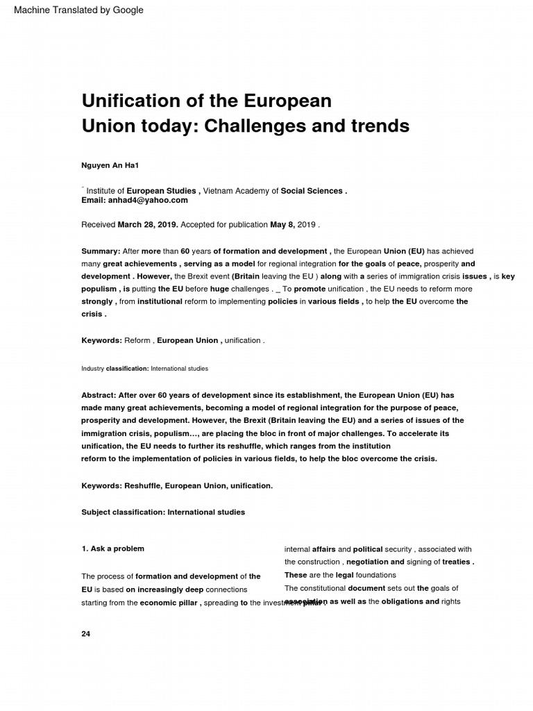 Unification of European Union | PDF | European Union | Brexit
