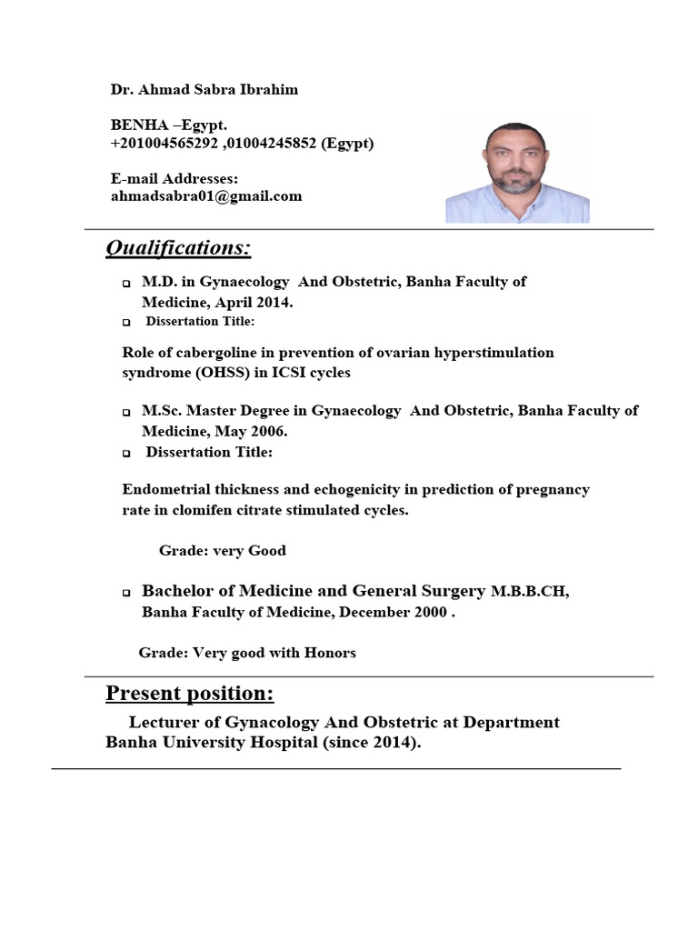 Ahmed New CV | PDF | Obstetrics | Gynaecology