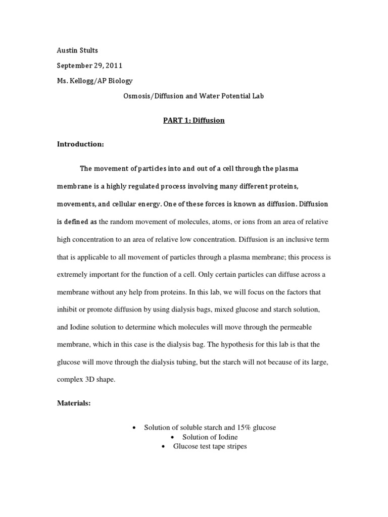 Osmosis Diffusion AP Biology Lab Report | PDF | Osmosis | Chemistry