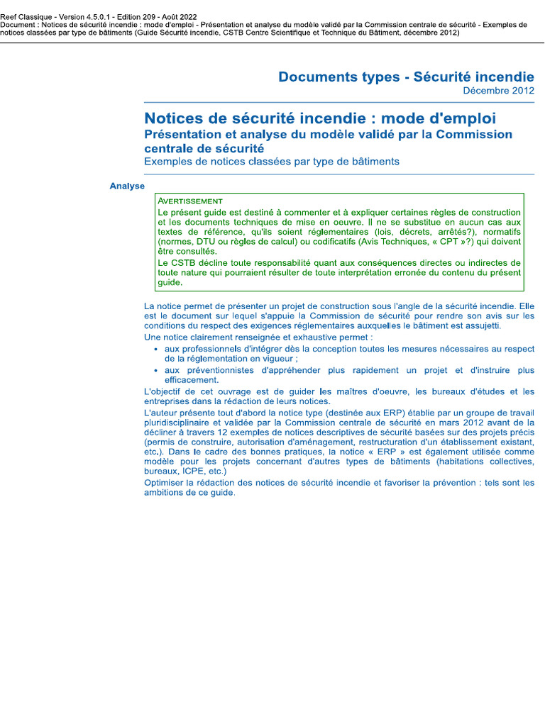 Notices de Sécurité Incendie Mode D'emploi | PDF