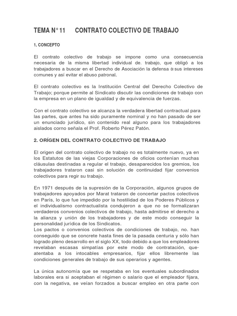 Tema #11 Contrato Colectivo de Trabajo | PDF | Derecho laboral | Acuerdo colectivo