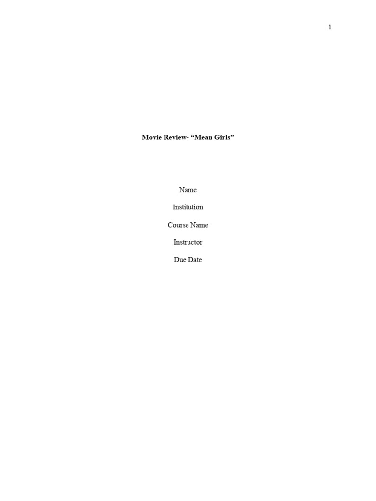 0rder 301 Sociology-Movie Review "Mean Girls" | PDF