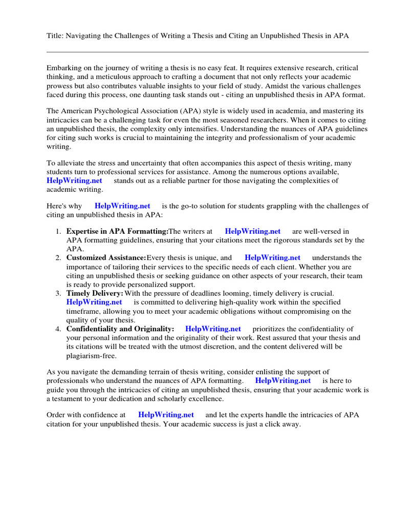 Citing An Unpublished Thesis Apa | Download Free PDF | Apa Style | Thesis