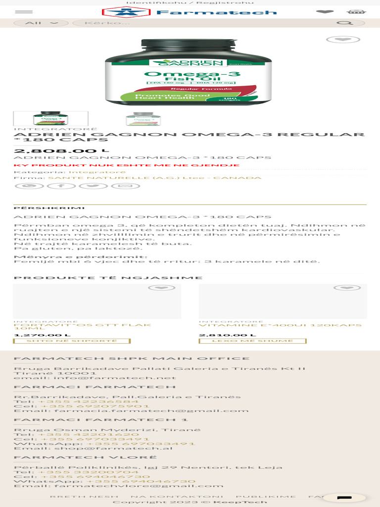 Adrien Gagnon Omega-3 Regular 180 Caps – Farmatech | PDF