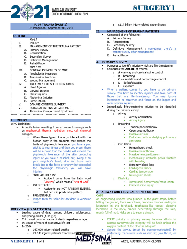 Trauma Management Overview and Techniques | PDF | Injury | Lung