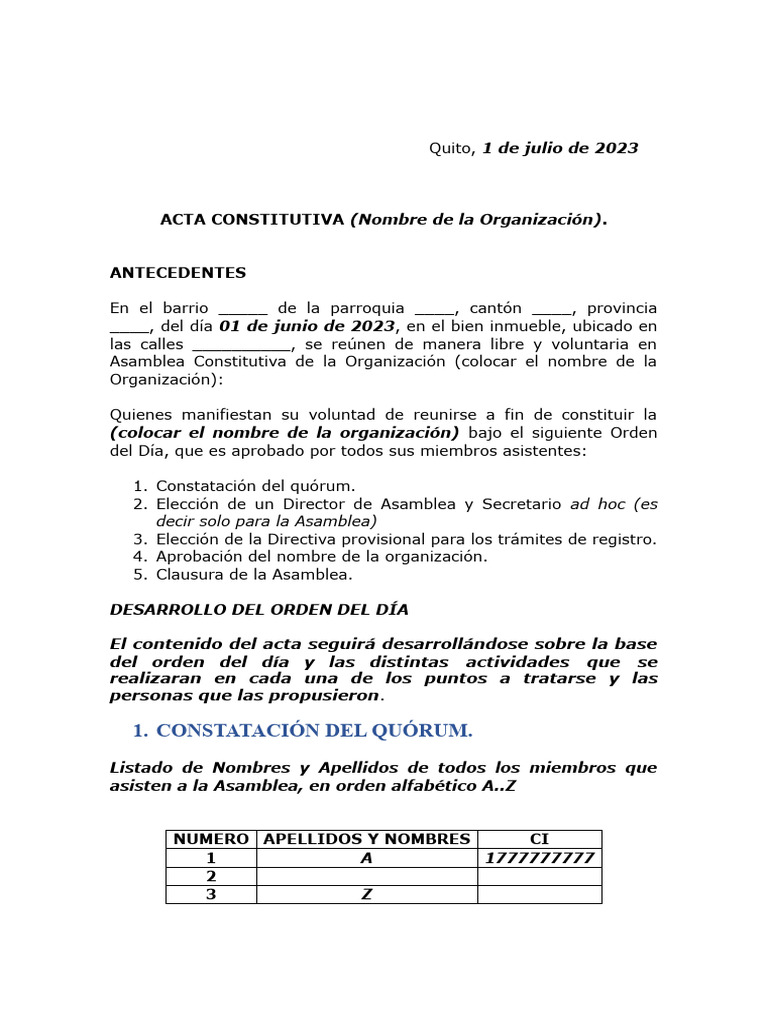 2. Formato de Acta Constitutiva 1 | PDF | Gobierno