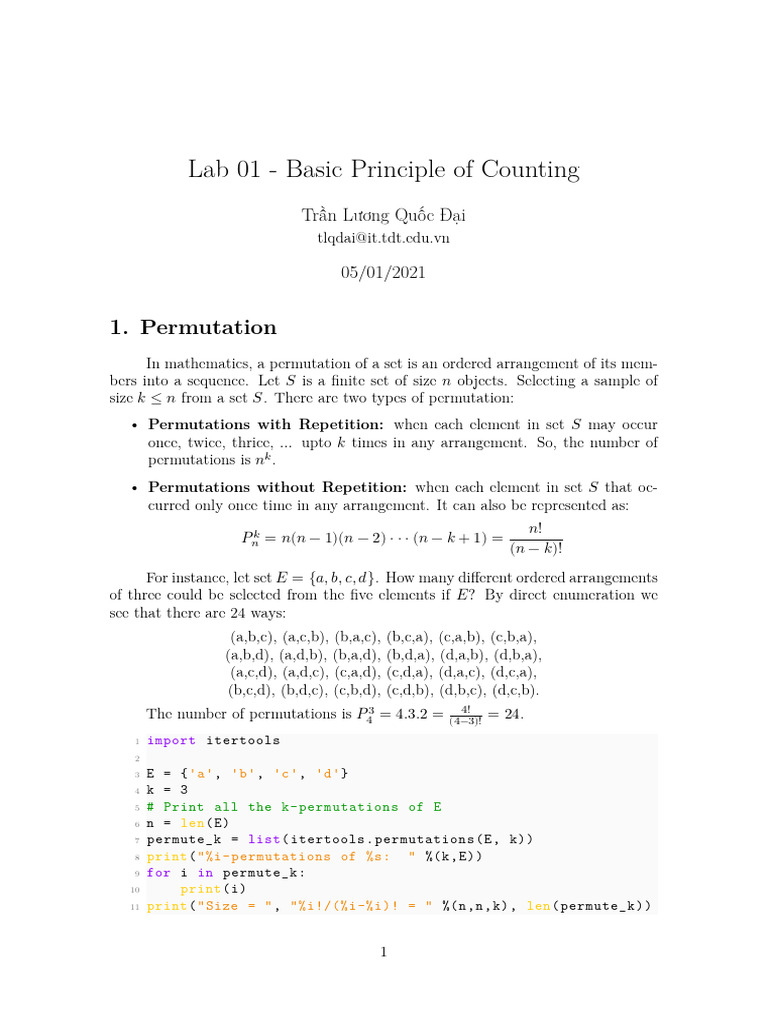 01 Basic Principle Of Counting Pdf Discrete Mathematics Mathematics