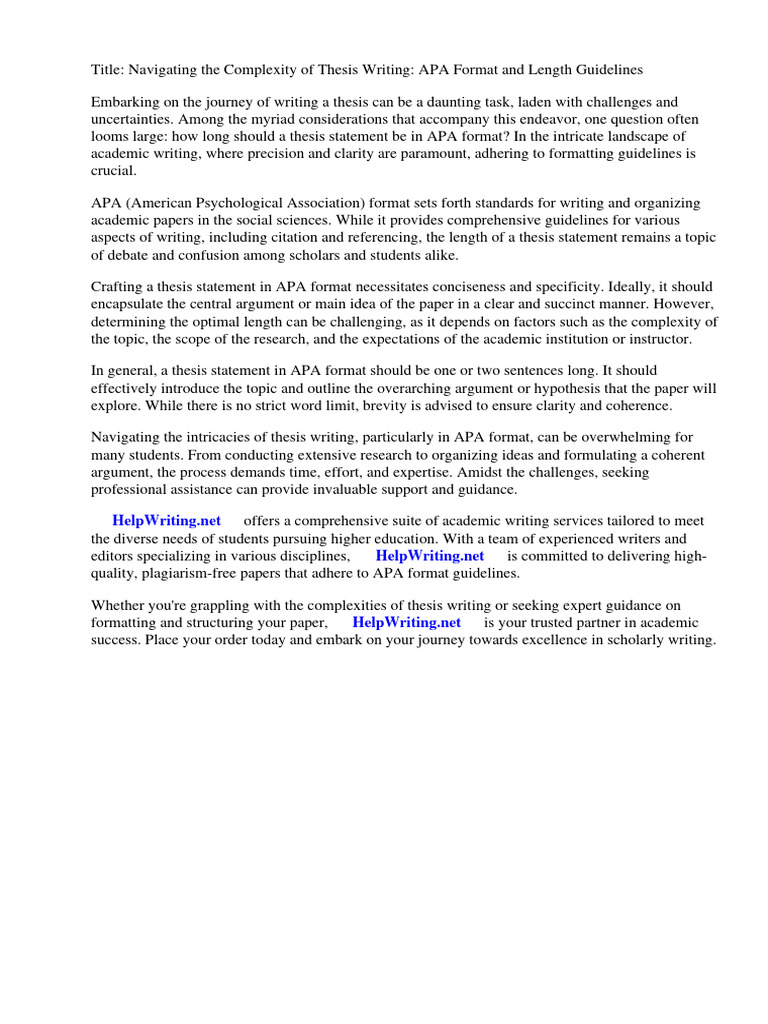 How Long Should A Thesis Statement Be in Apa Format | PDF | Apa Style ...