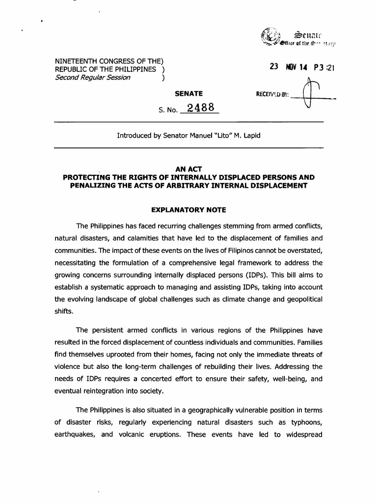 SB 2488 An Act Protecting The Rights of Internally Displaced Persons ...