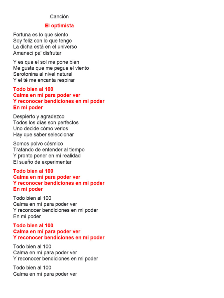 Cancion El Optimista | PDF | Salud y bienestar