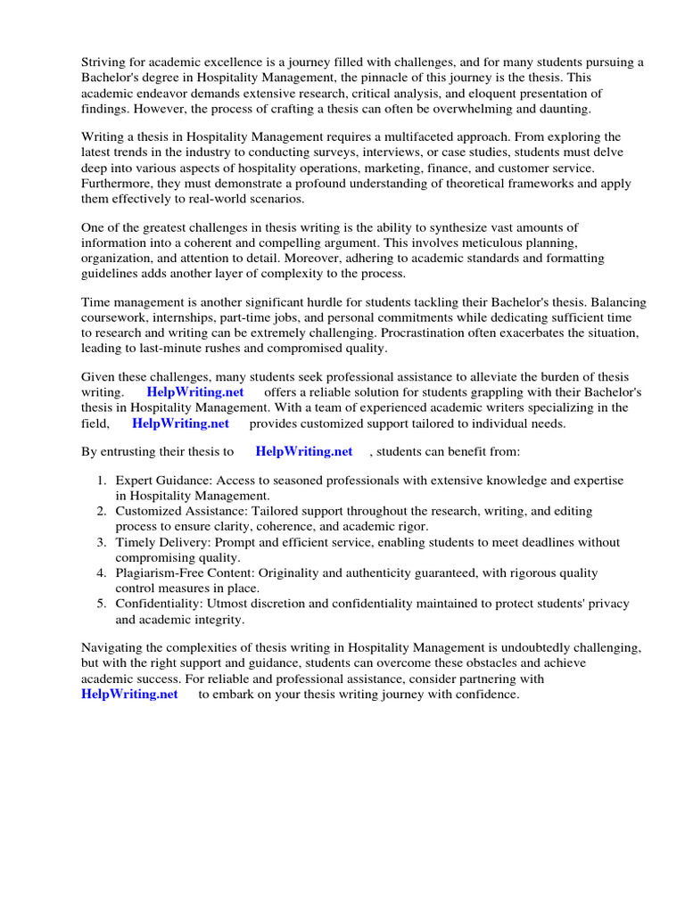 Bachelor Thesis Hospitality Management | PDF | Thesis | Essays