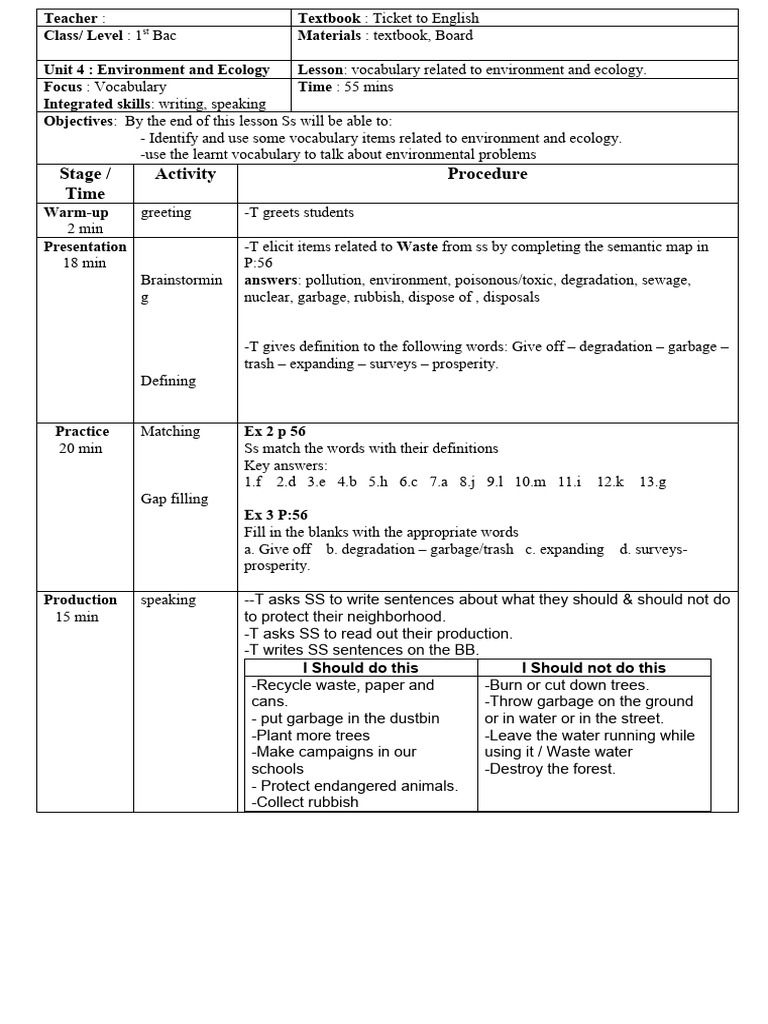 Lesson Plan Vocabulary Environment | PDF | Waste | Natural Environment