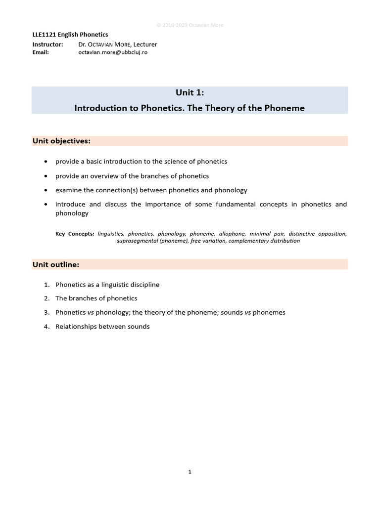 LLE1121 - Phonetics Unit 1 (Part 1) | PDF | Phonetics | Phonology