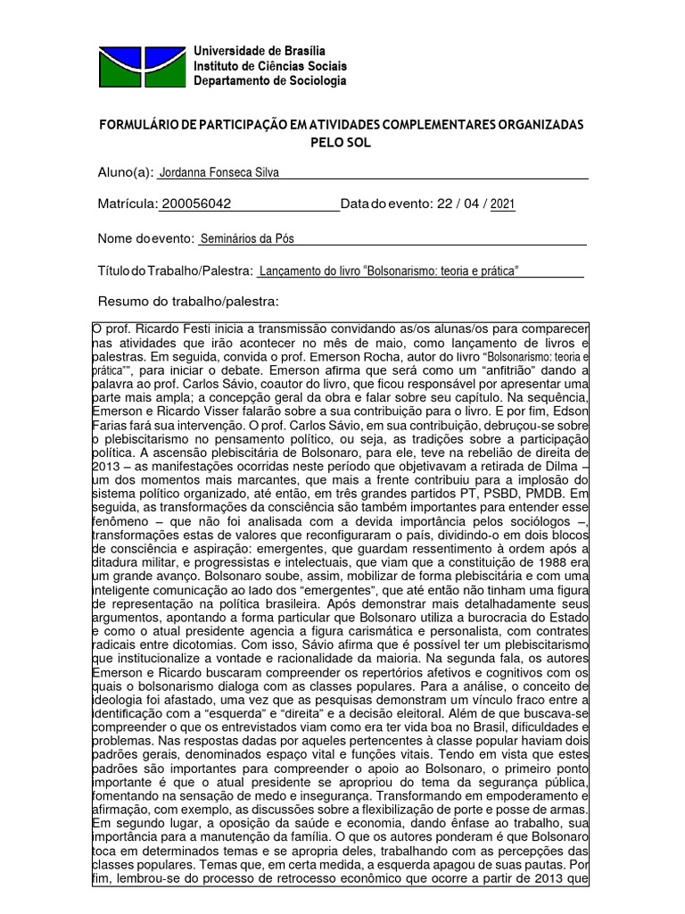 Lançamento Do Livro "Bolsonarismo - Teoria e Prática" | PDF ...