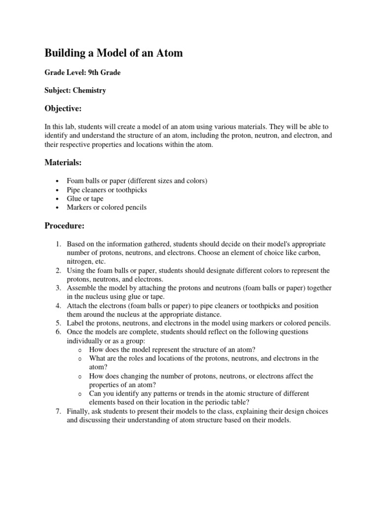 Building A Model of An Atom | PDF