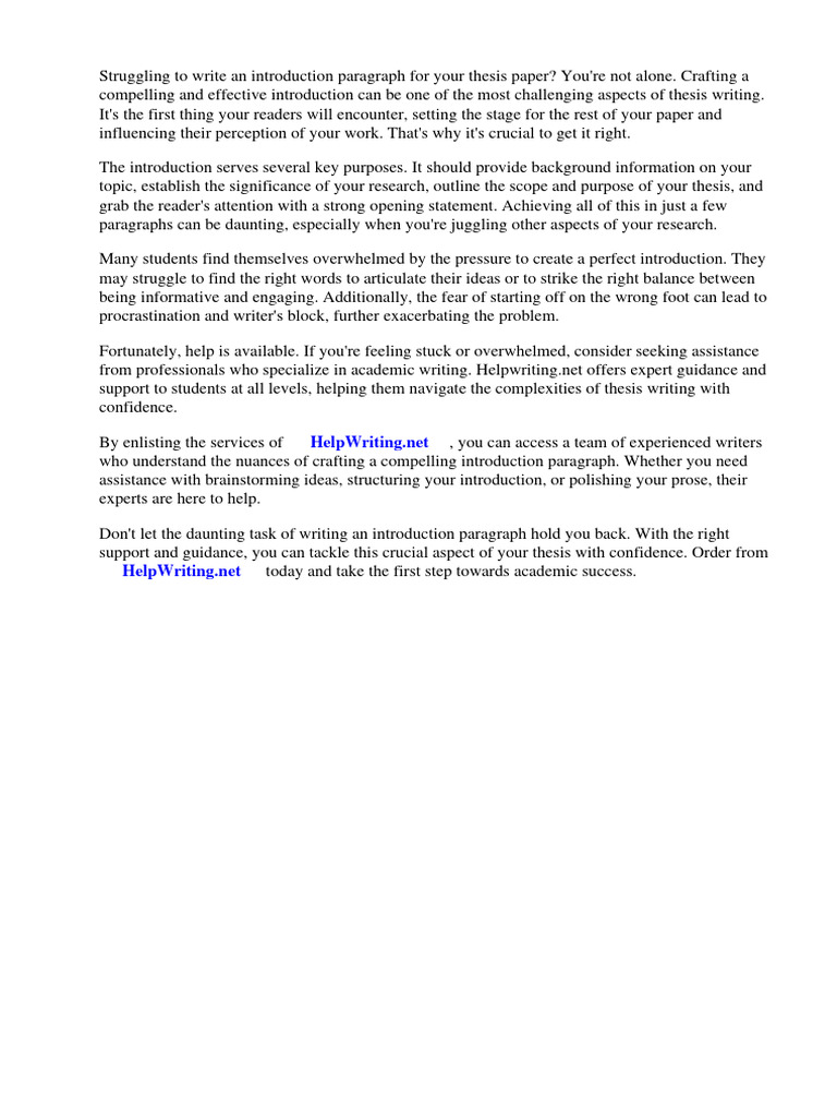 How to Write an Introduction Paragraph for a Thesis Paper | PDF ...
