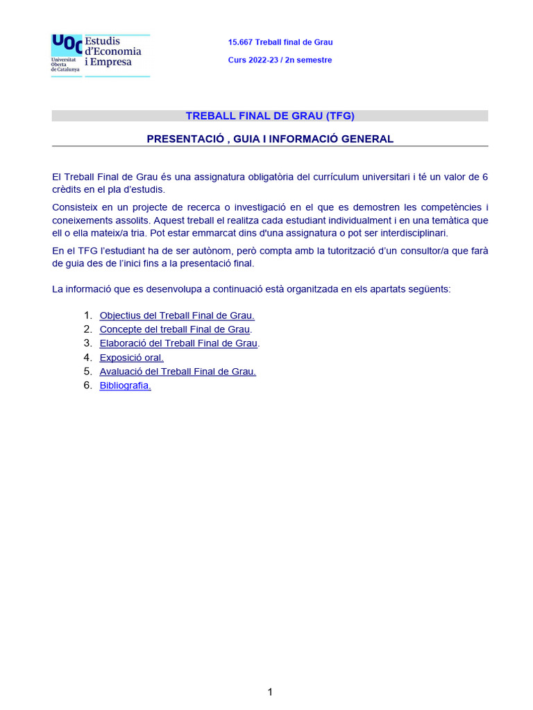 Presentació I Guia TFG | PDF